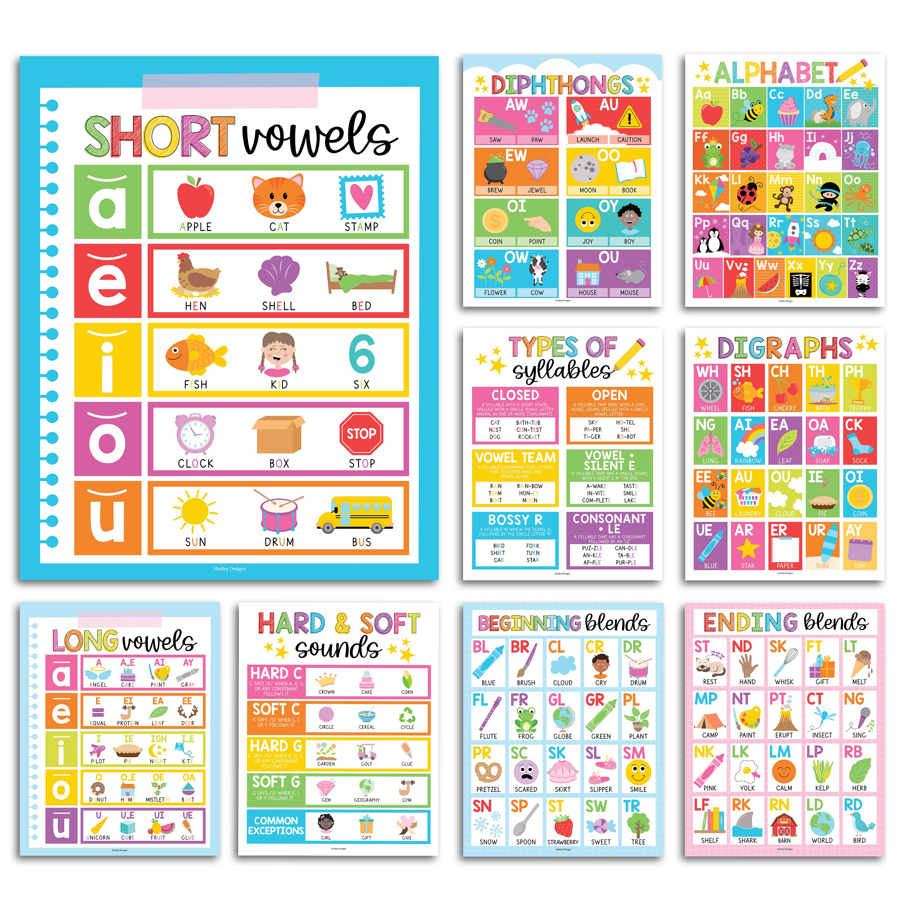 Phonics Foundations Kit: Colorful 9 Poster Pack – Hadley Designs Prek