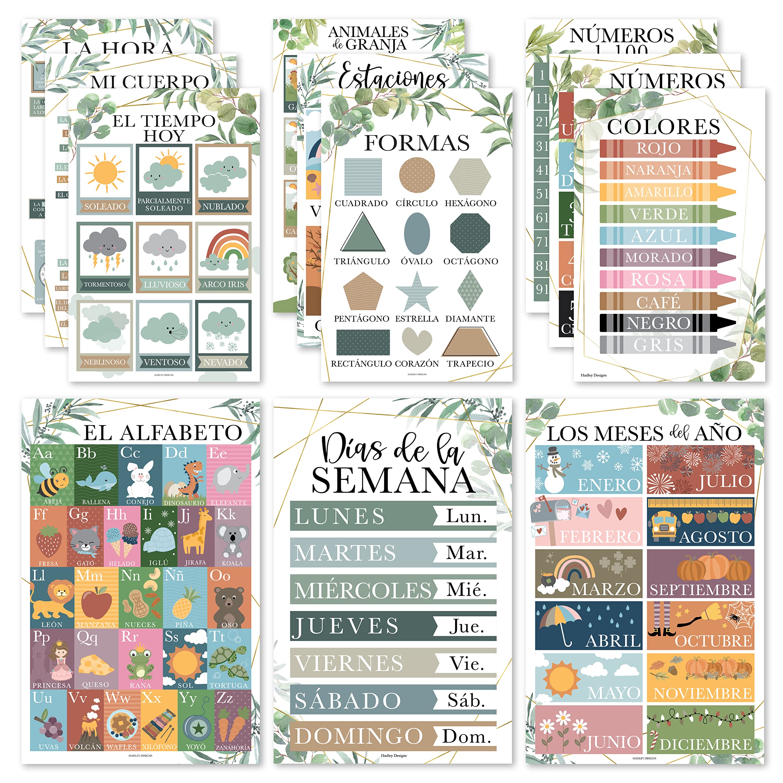 Hadley Designs Spanish Classroom Decorations - 12 Spanish Posters for ...