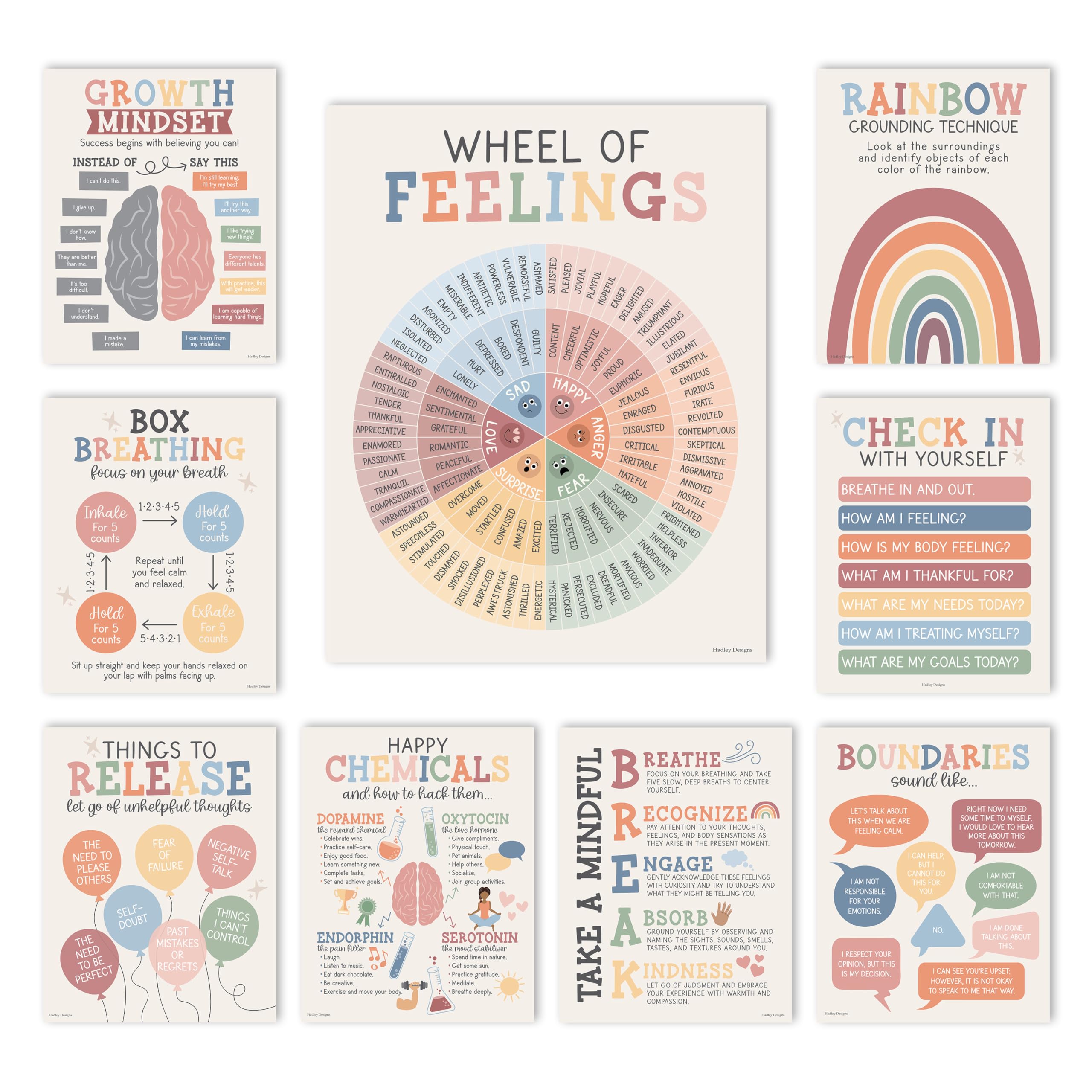 Muted Rainbow Mental Health Posters – Hadley Designs Prek