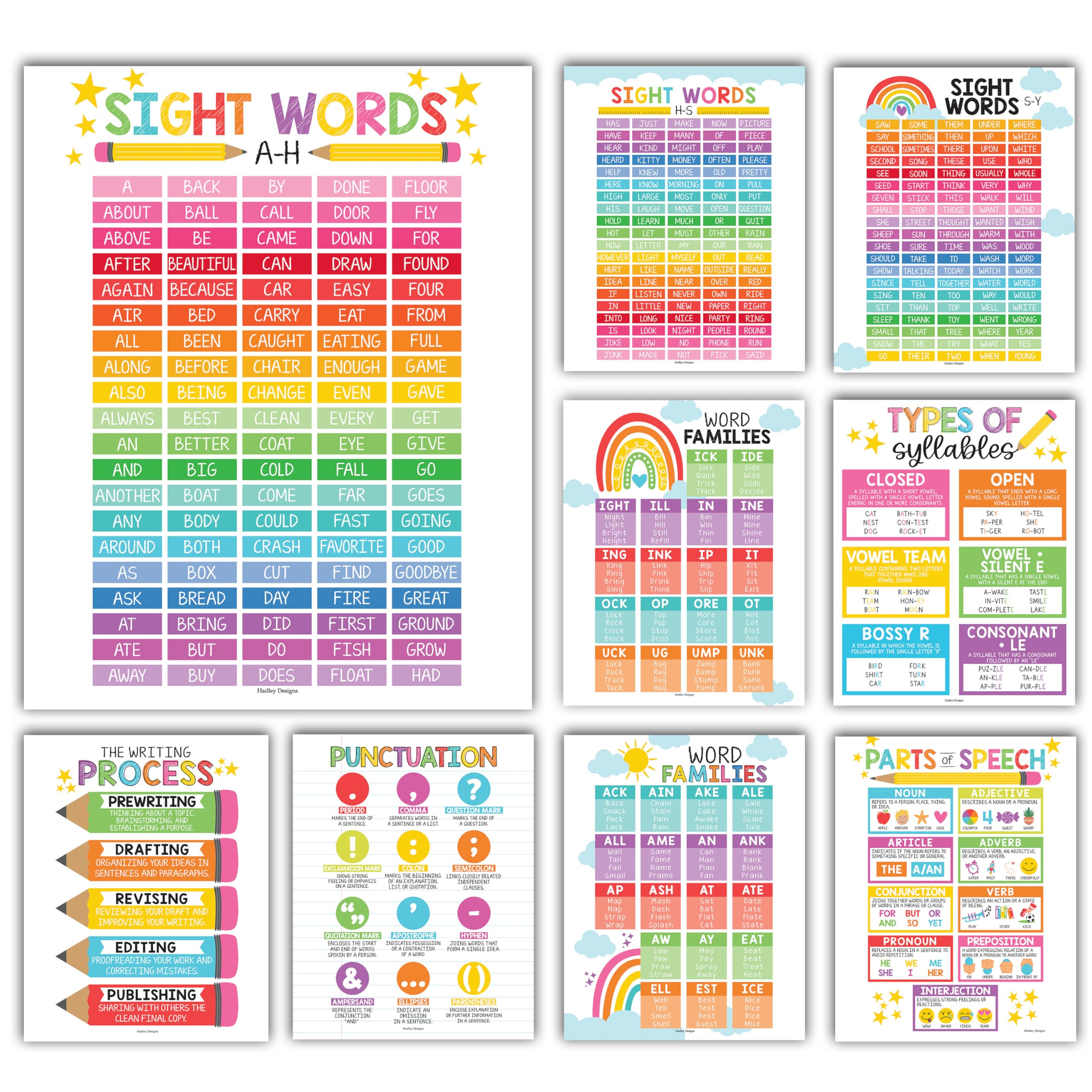 Sight Words Reading Kit | 9 Poster Pack – Hadley Designs Prek