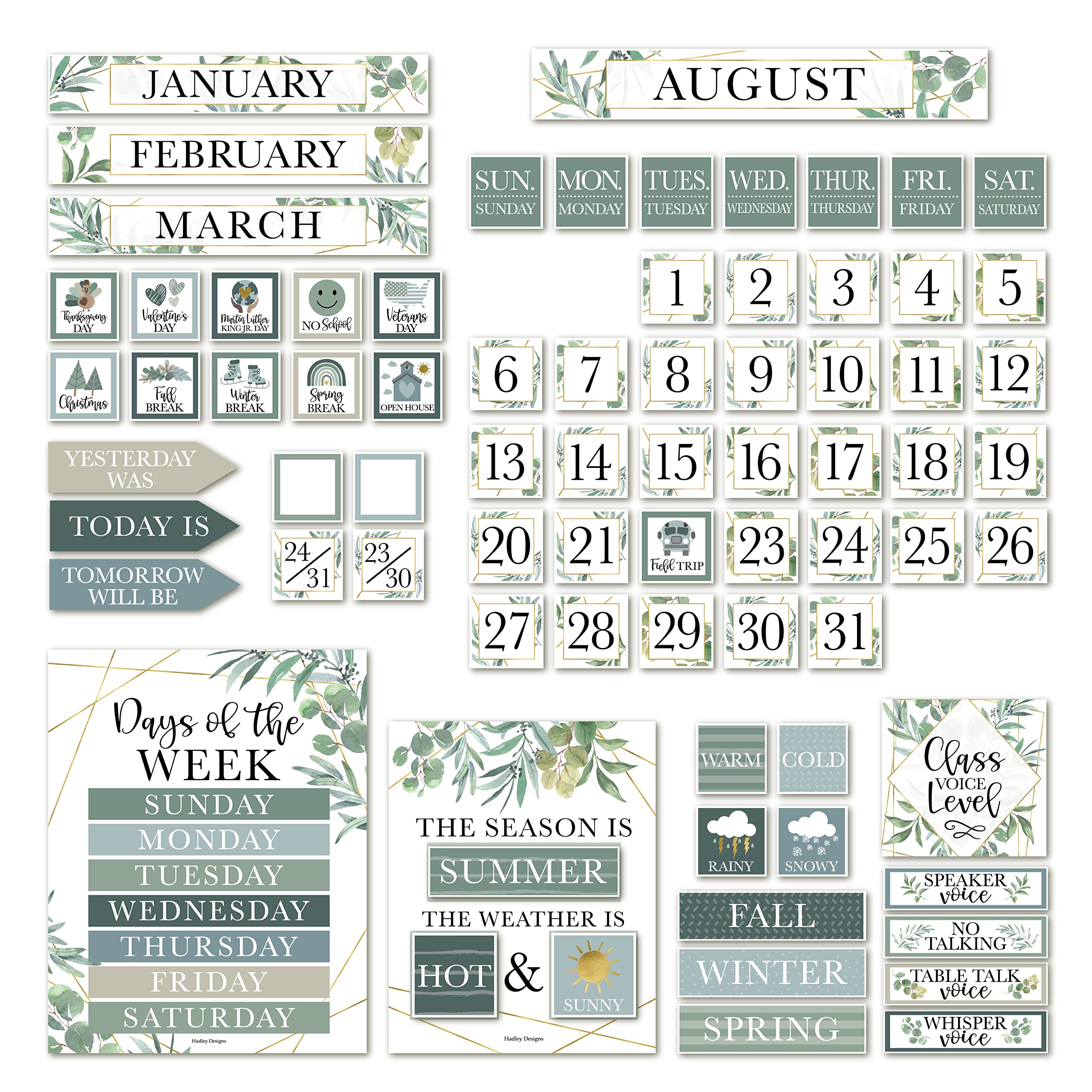 Classroom Calendar Set - Bulletin Board Calendar for Classroom, School ...
