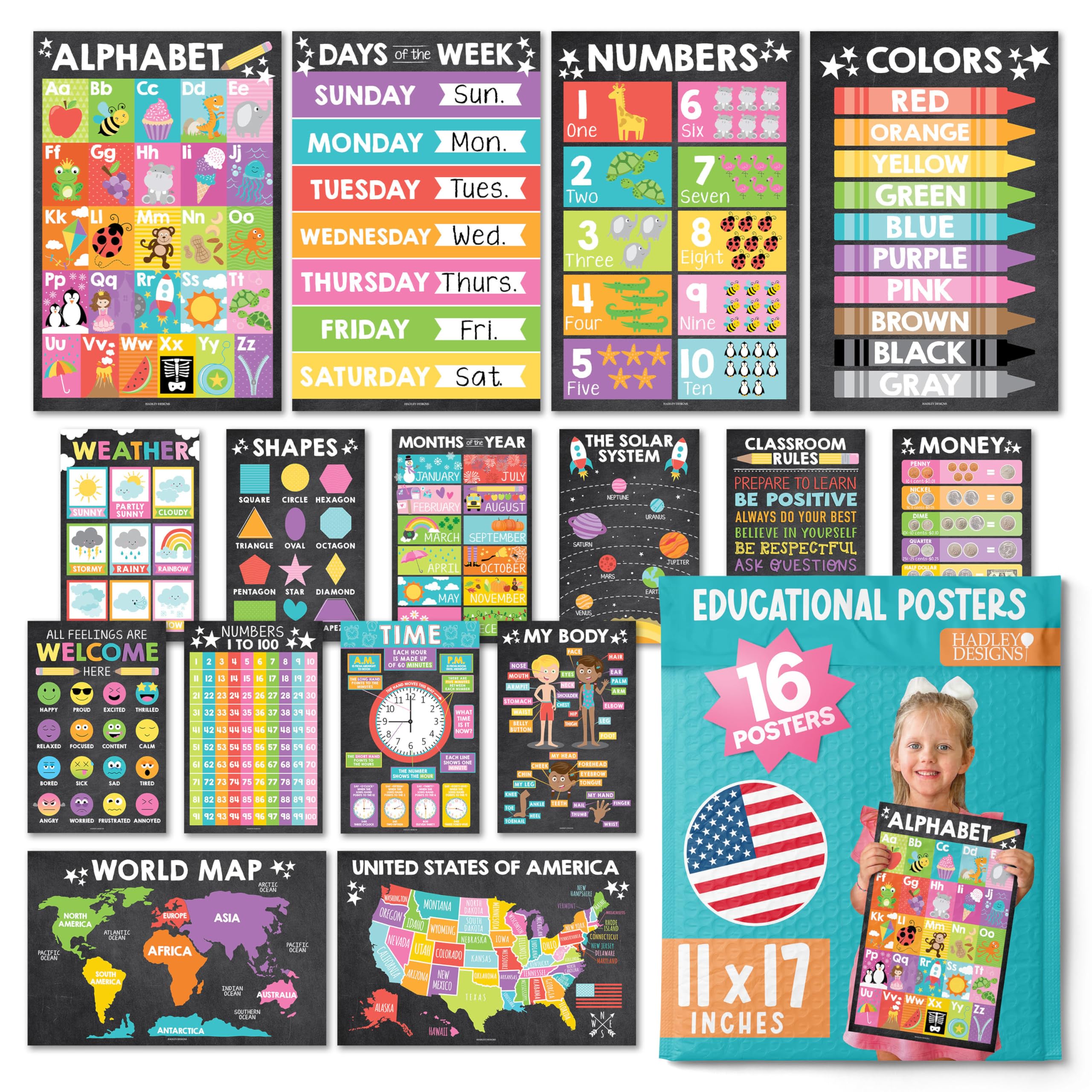 Preschool Head Start Kit, Chalkboard 16 Poster Pack – Hadley Designs Prek