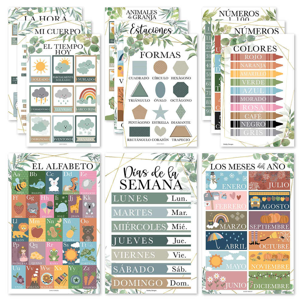 Hadley Designs Spanish Classroom Decorations - 12 Spanish Posters for ...
