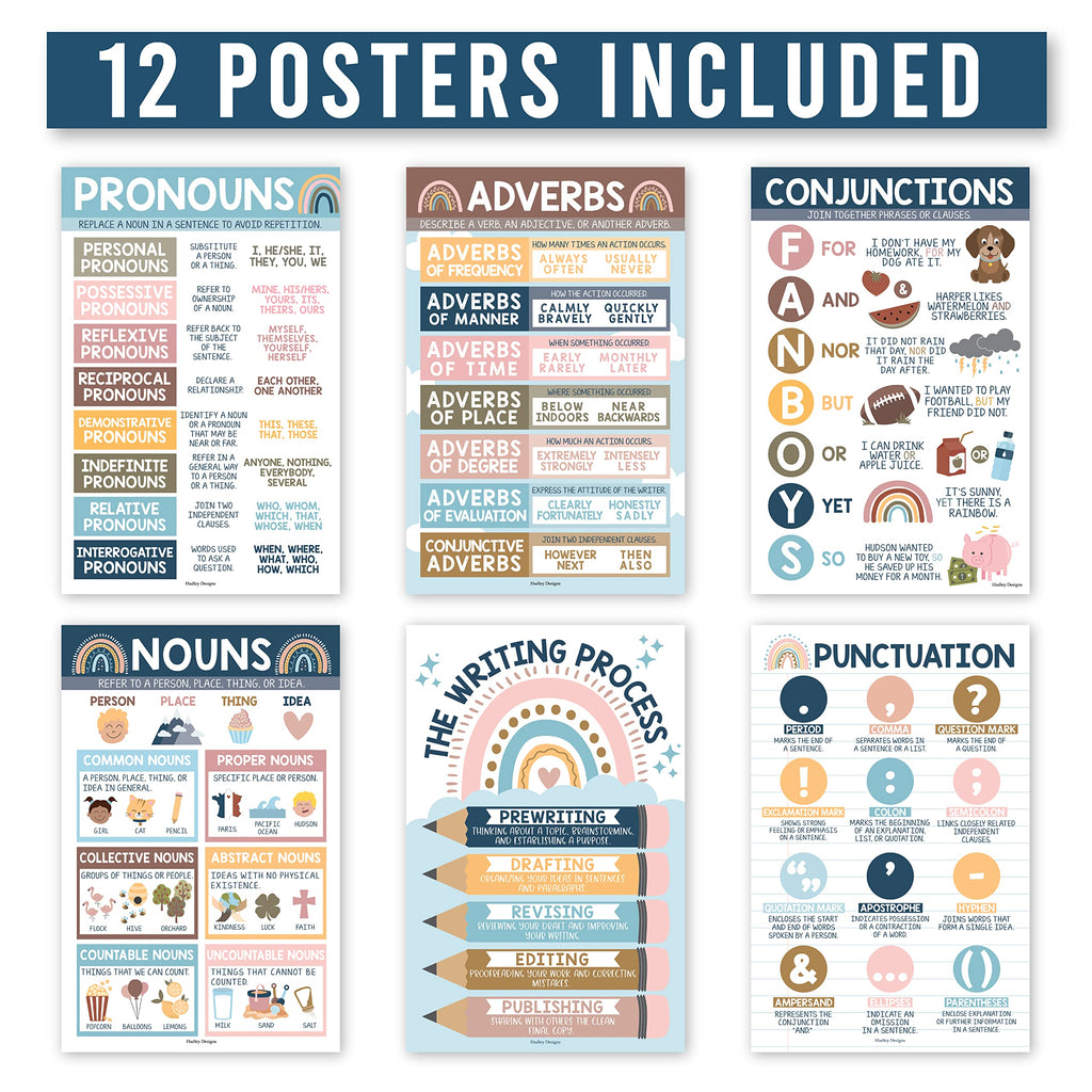 Parts of Speech Kit: Boho 12 Poster Pack – Hadley Designs Prek