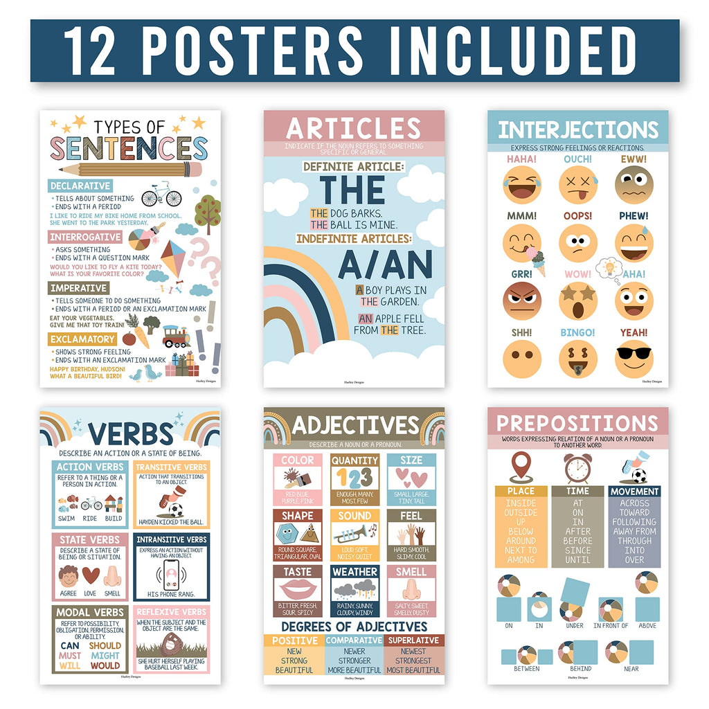 Parts of Speech Kit: Boho 12 Poster Pack – Hadley Designs Prek