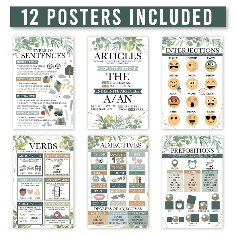 Parts of Speech Posters for Classroom - Set of 12 Grammar & Educationa ...