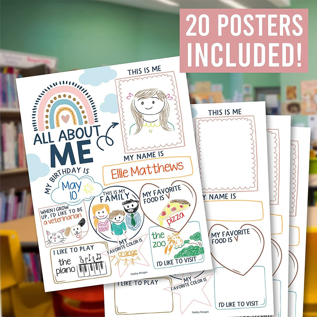 Boho Rainbow All About Me Posters – Hadley Designs Prek