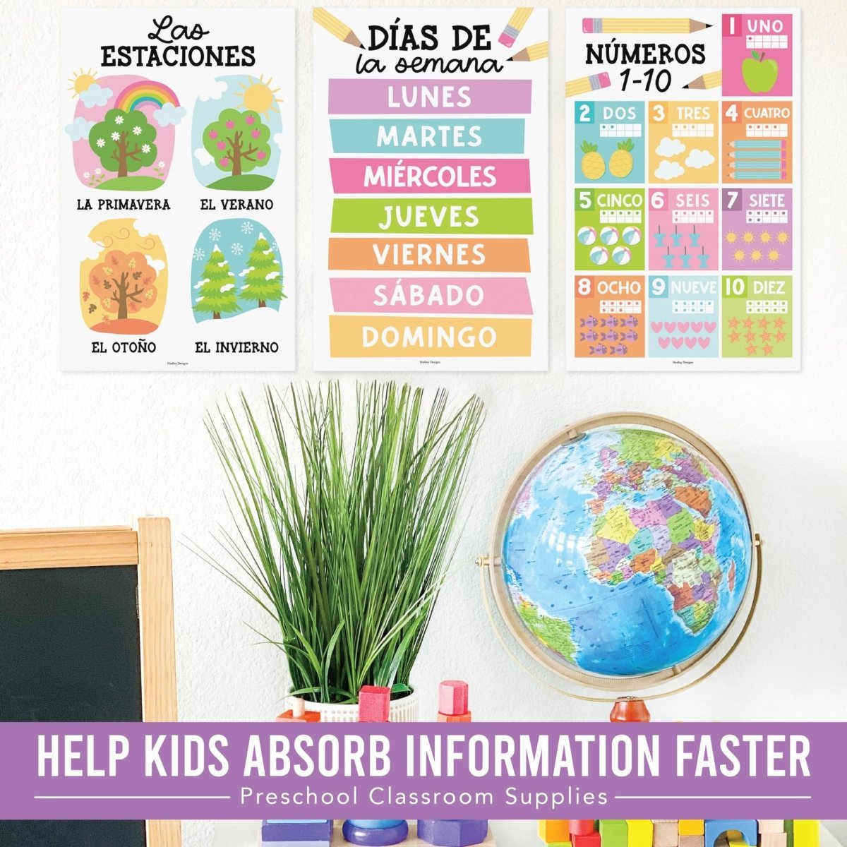 Spanish Head Start Kit: Colorful 12 Poster Pack – Hadley Designs Prek